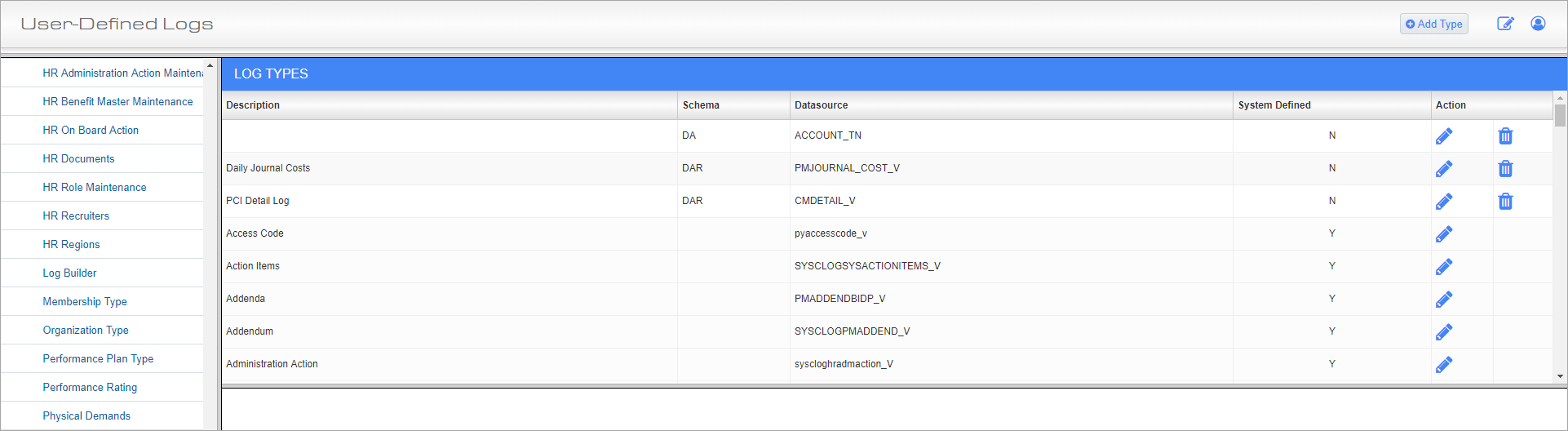 Human Capital Management User Defined Log Types