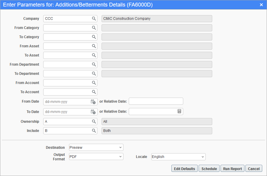 Fixed Assets - Additions/Betterments Details Report