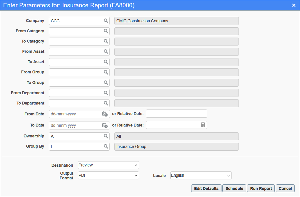 Fixed Assets - Insurance Report