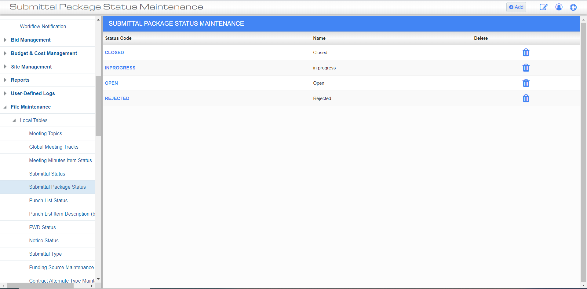 CMiC Field - Submittal Package Status