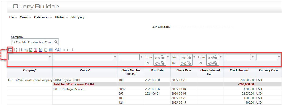 BI Query Builder - Toolbars