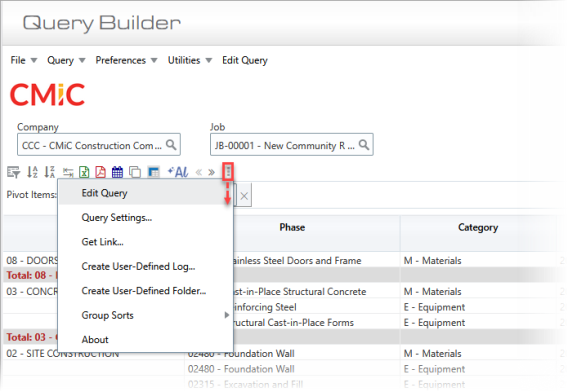 BI Query Builder - Toolbars