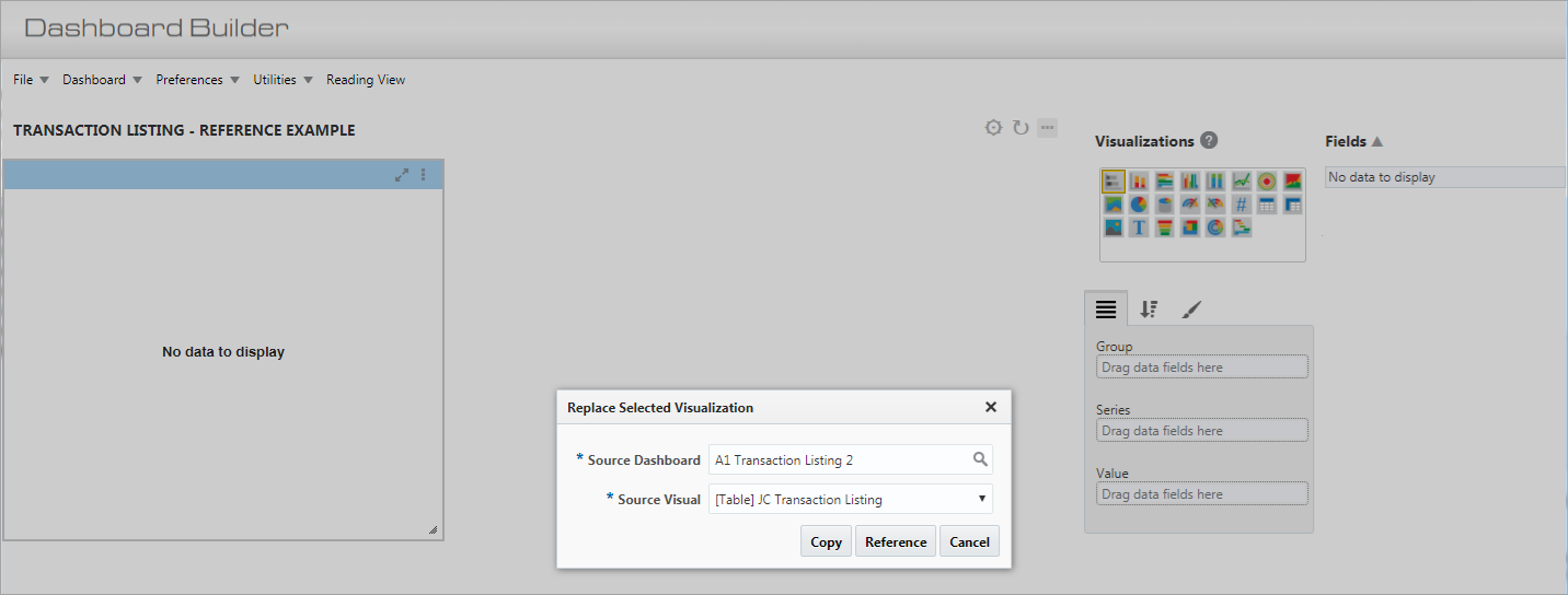 BI Dashboard Builder - Visualization Menu
