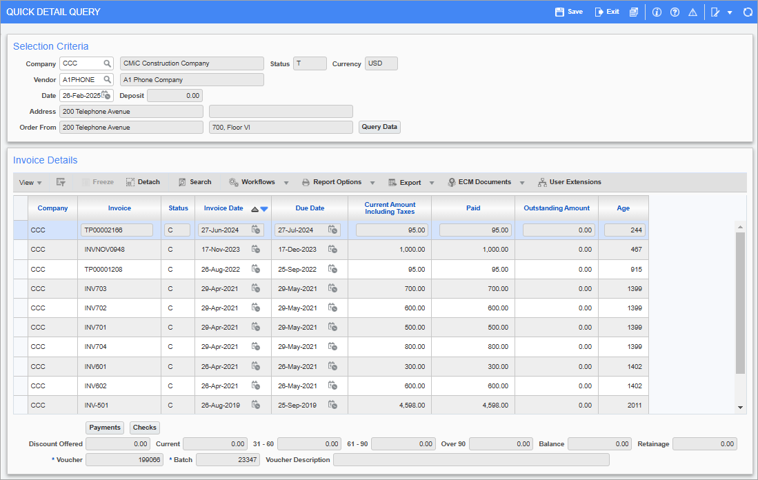 Accounts Payable - Quick Detail Query