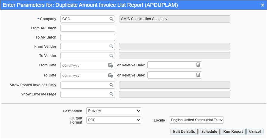 Accounts Payable - Duplicate Amount Invoice List Report