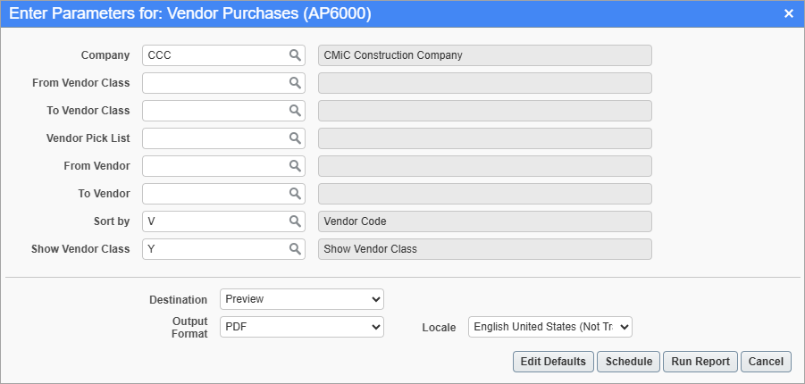 Accounts Payable - Vendor Purchases Report