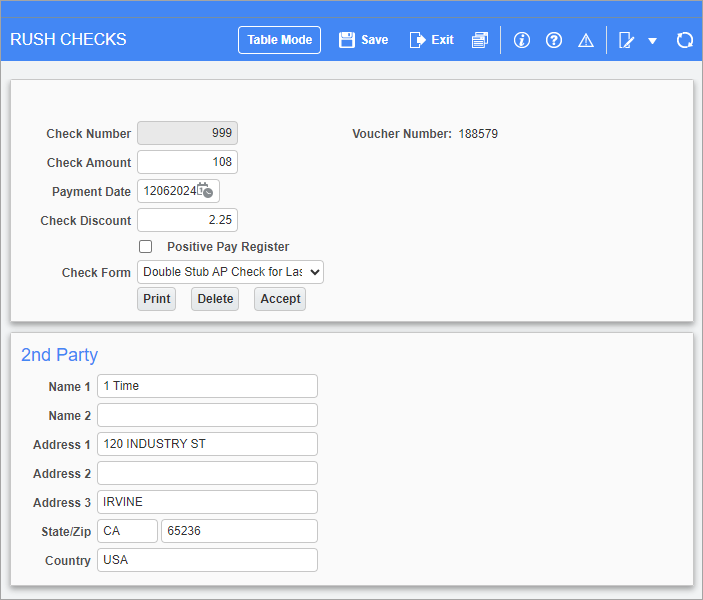 Accounts Payable - Enter Vouchers - [Payment] - Button