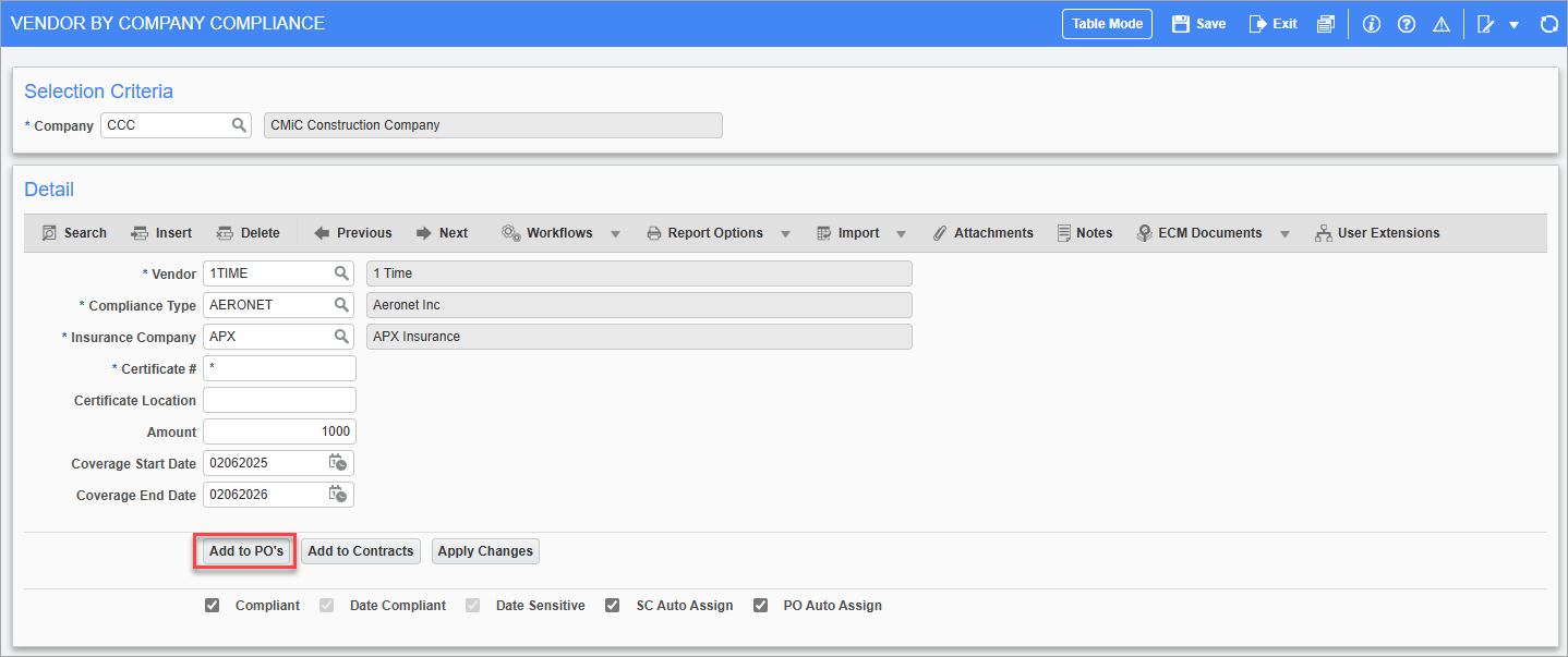 Accounts Payable - Using Buttons in Compliance Screens