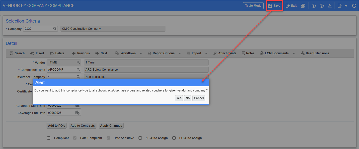 Using Buttons in Compliance Screens