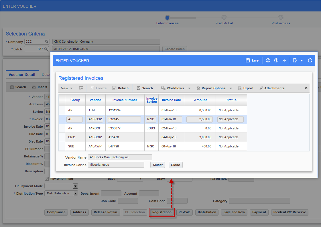 Converting Registered Invoices to Vouchers
