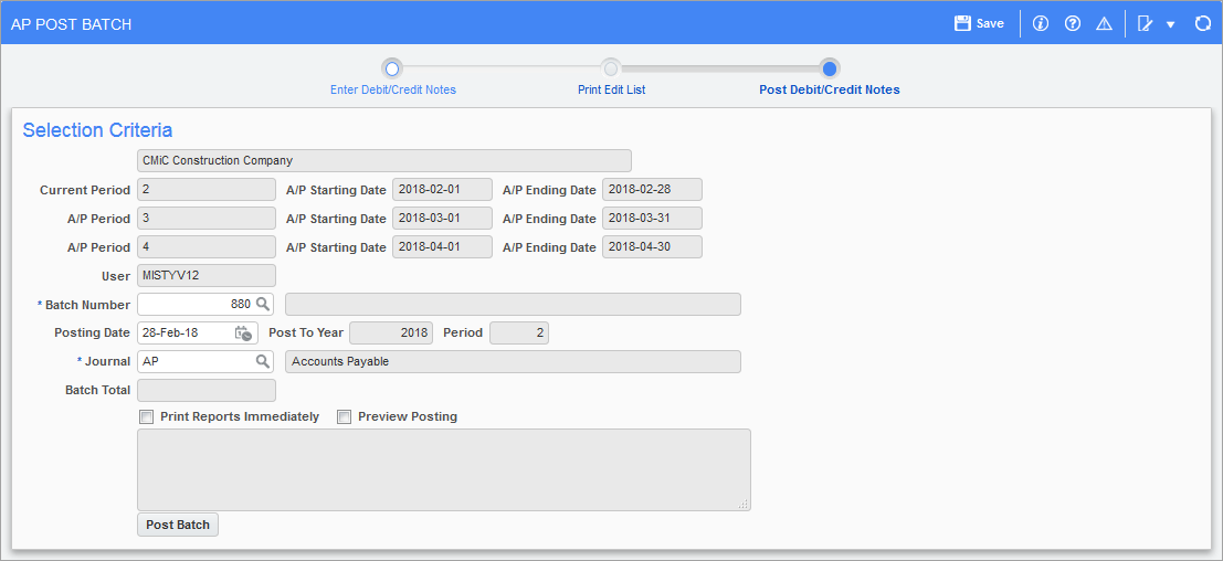 Accounts Payable - Post Debit/Credit Notes