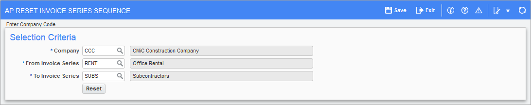 Accounts Payable - Reset Invoice Series Sequence