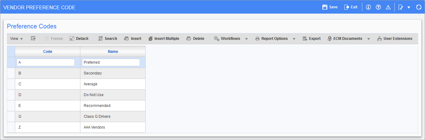 Accounts Payable - Vendor Preference Codes