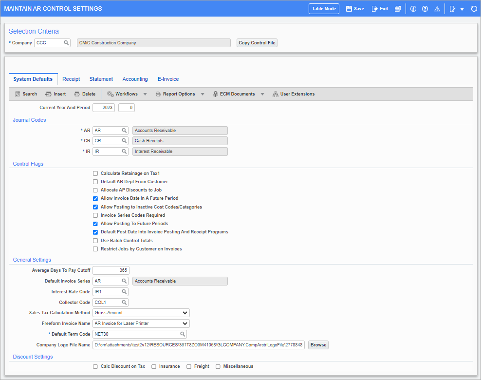 Accounts Receivable - AR Control File
