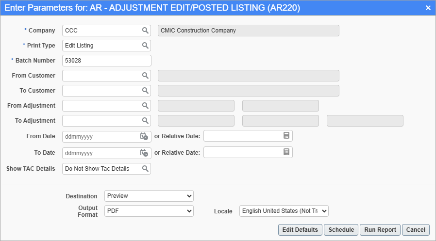 Accounts Receivable - AR - Adjustment Edit/Posted Listing
