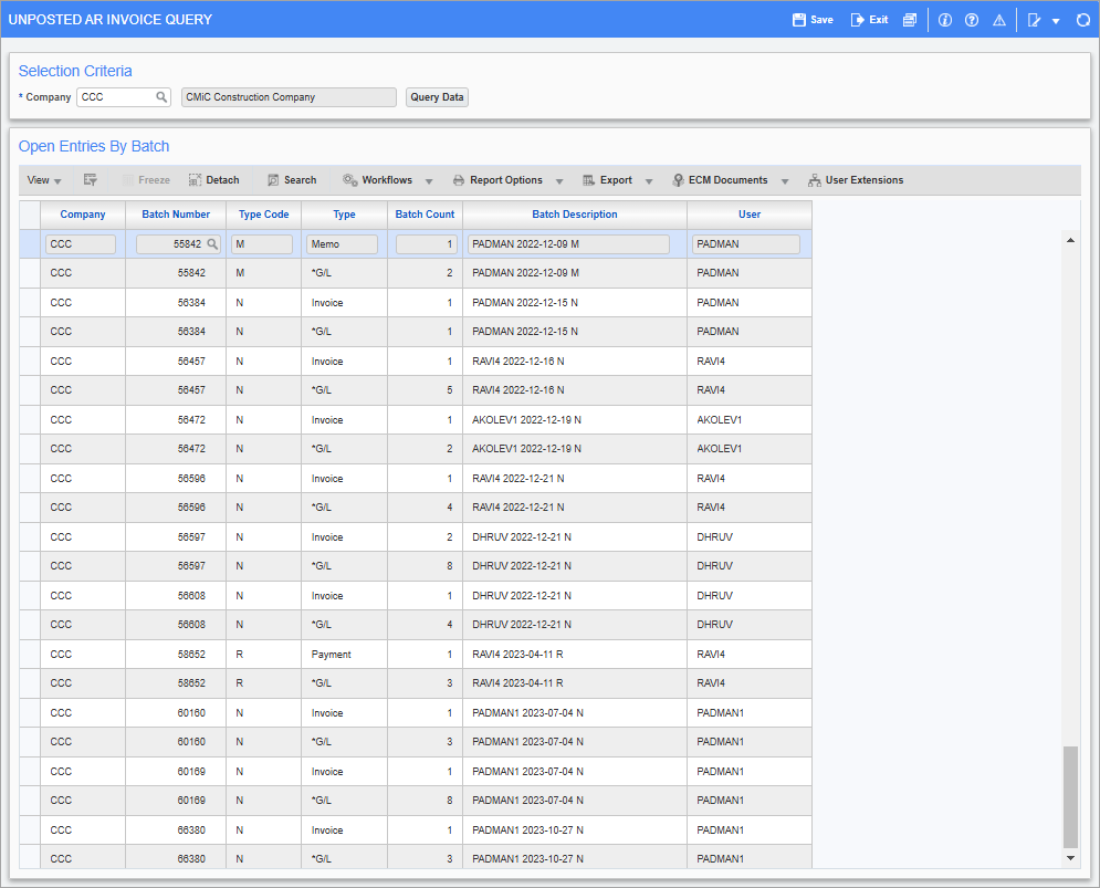 Accounts Receivable - Unposted Invoice Query