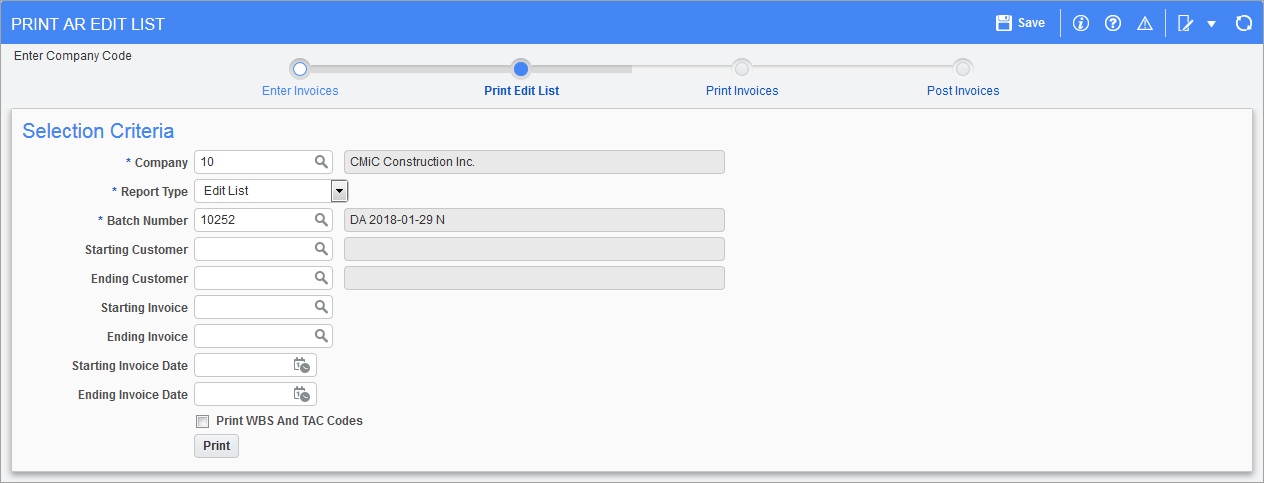 Accounts Receivable - Invoice Edit Listing