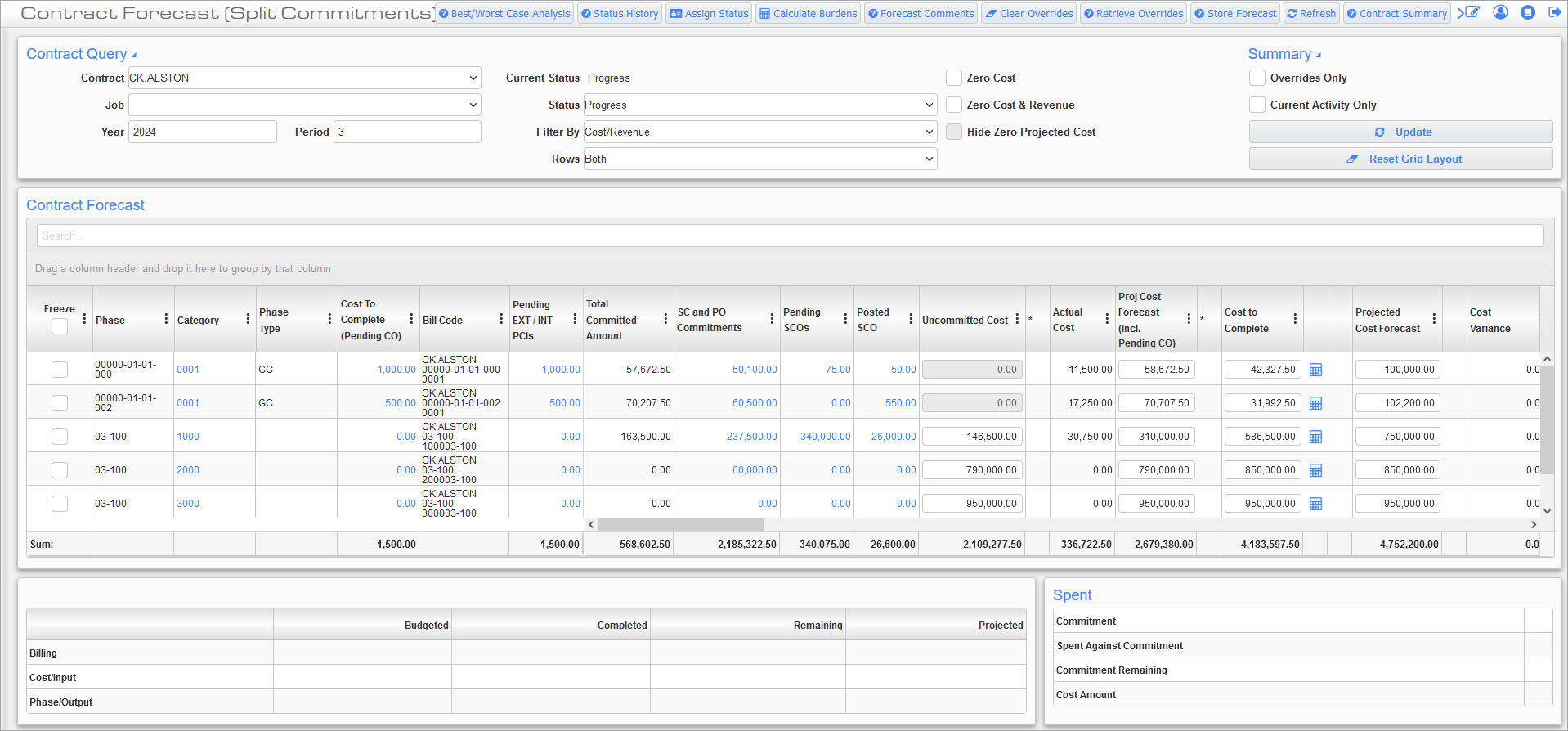 Contract Forecasting - Contract Forecast (Split Commitments)