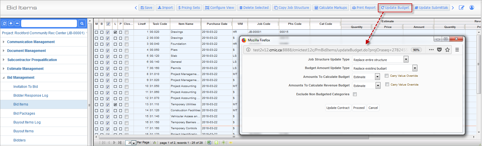 Contract Forecasting - Bid Items in CMiC Field
