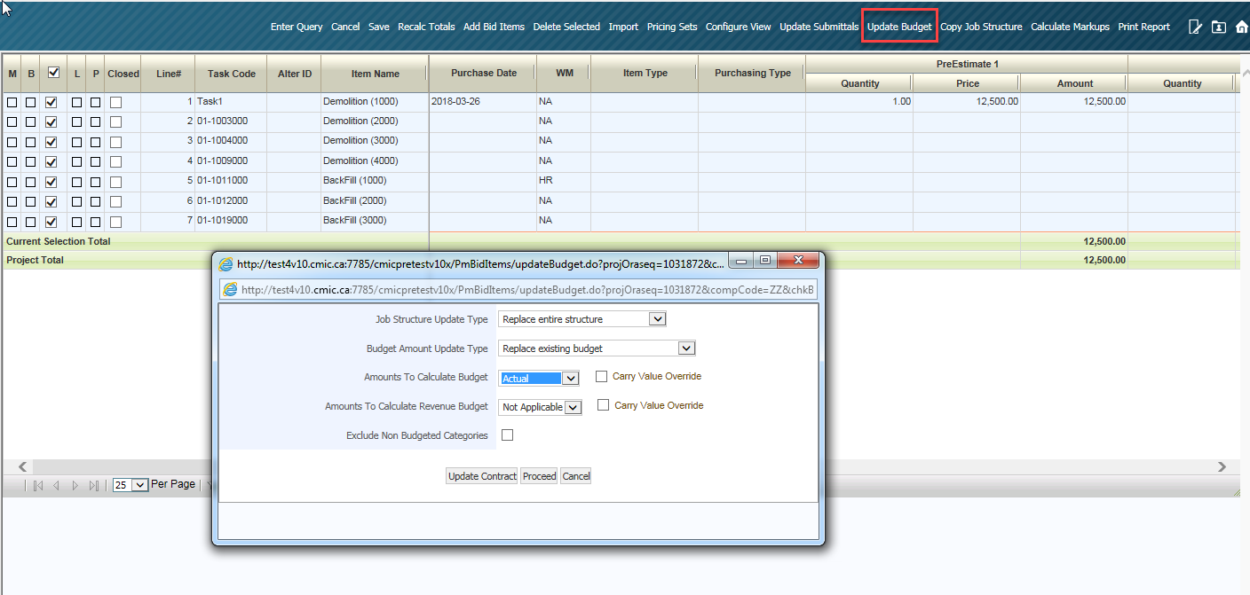 Contract Forecasting - Bid Items in CMiC Field