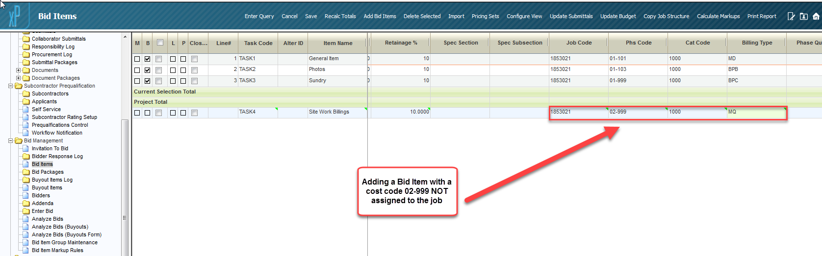 Contract Forecasting - Bid Items in CMiC Field
