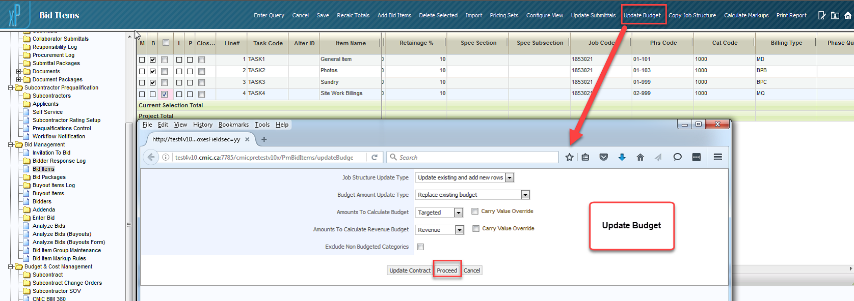 Contract Forecasting - Bid Items in CMiC Field