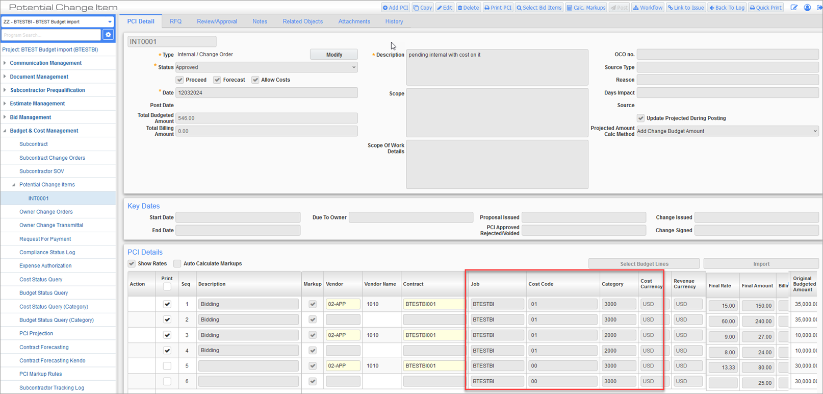 Contract Forecasting - Internal Pending PCI Behavior for Contract Forecasting