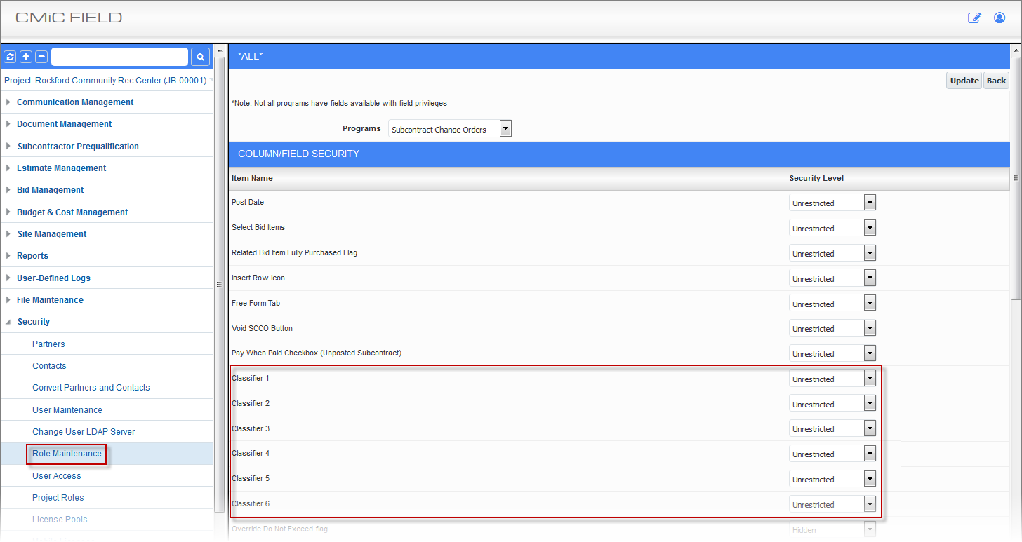 Contract Forecasting Setup - CMiC Field