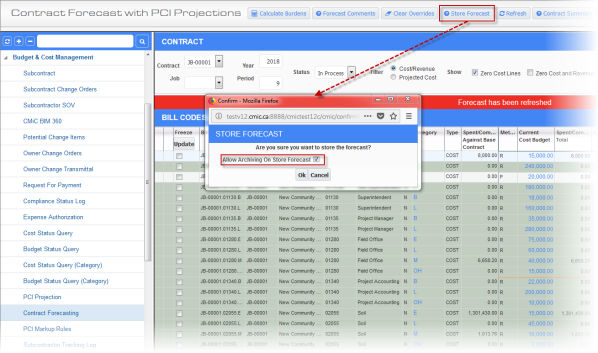 Contract Forecasting Setup - CMiC Field