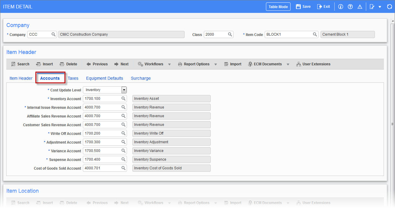 Inventory - Adding Item Details - Item Header