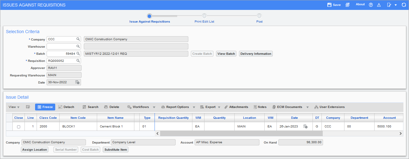 Inventory - Issuing Against a Requisition