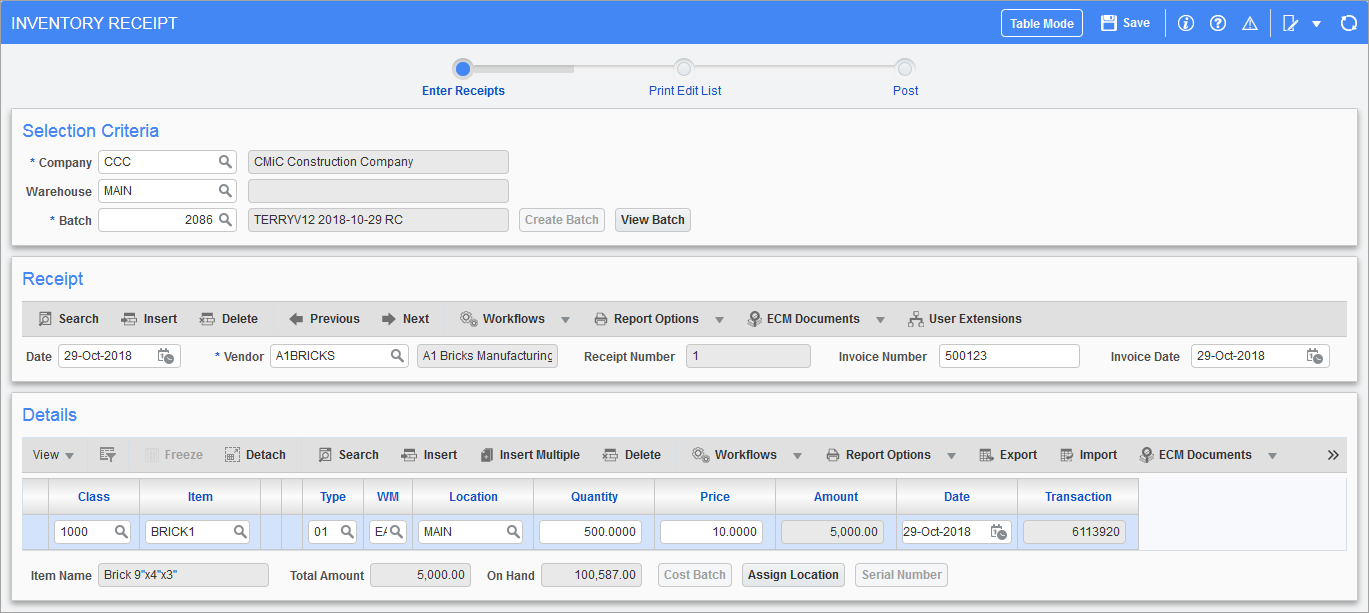 Inventory - Direct Inventory Receipts