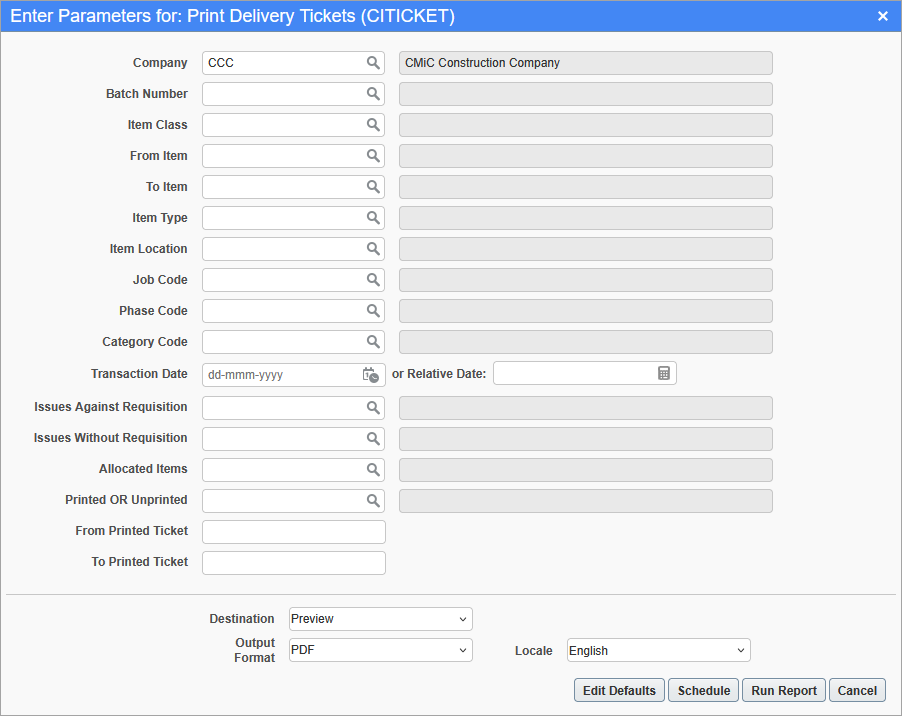 Inventory - Print Delivery Tickets Report