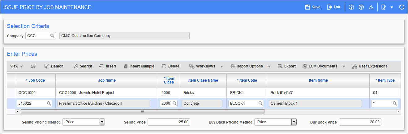 Inventory - Job Issue Price List