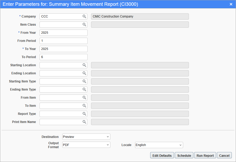 Inventory - Summary Item Movement Report