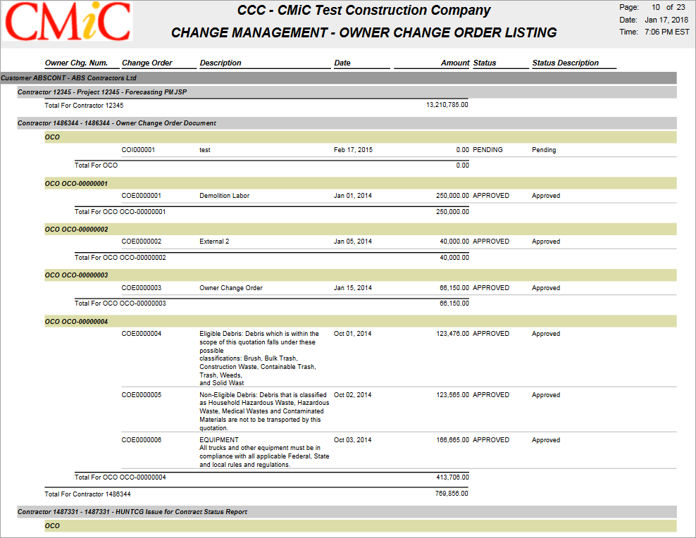Change Management - Owner Change Order Report