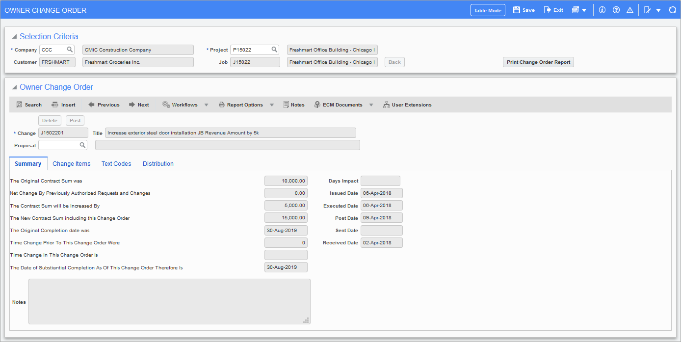 Change Management - Prepare Owner Change Order