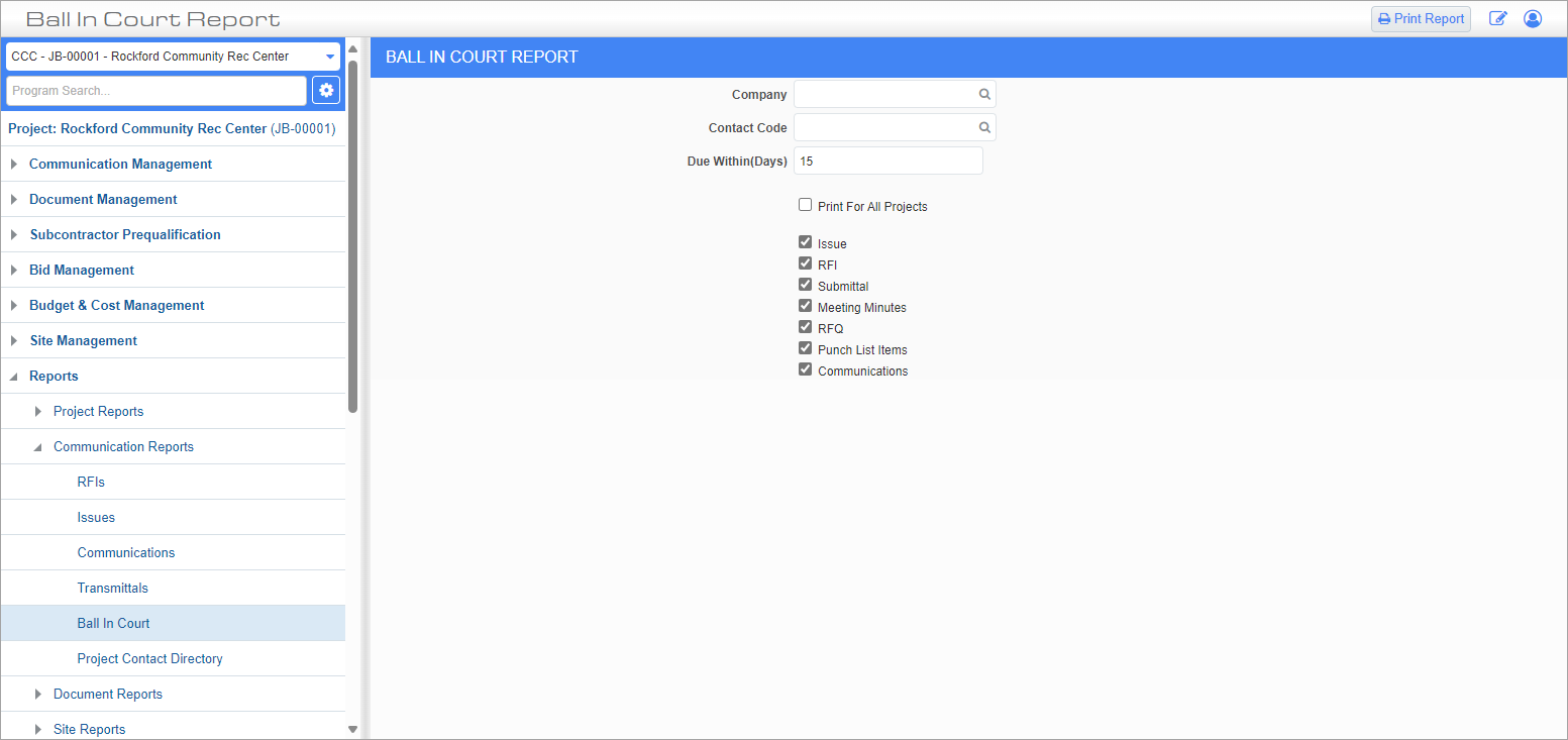 CMiC Field - Ball in Court Report