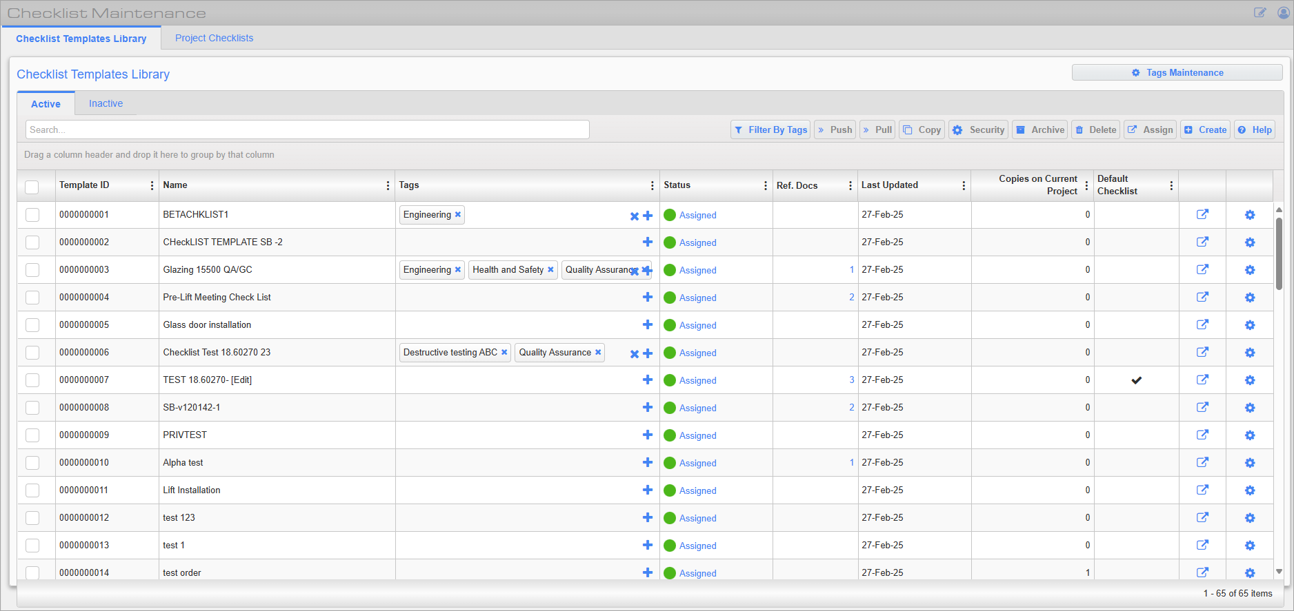 CMiC Field - Checklist Template Maintenance