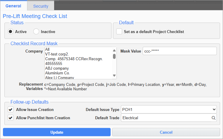 CMiC Field - Checklist Template Maintenance