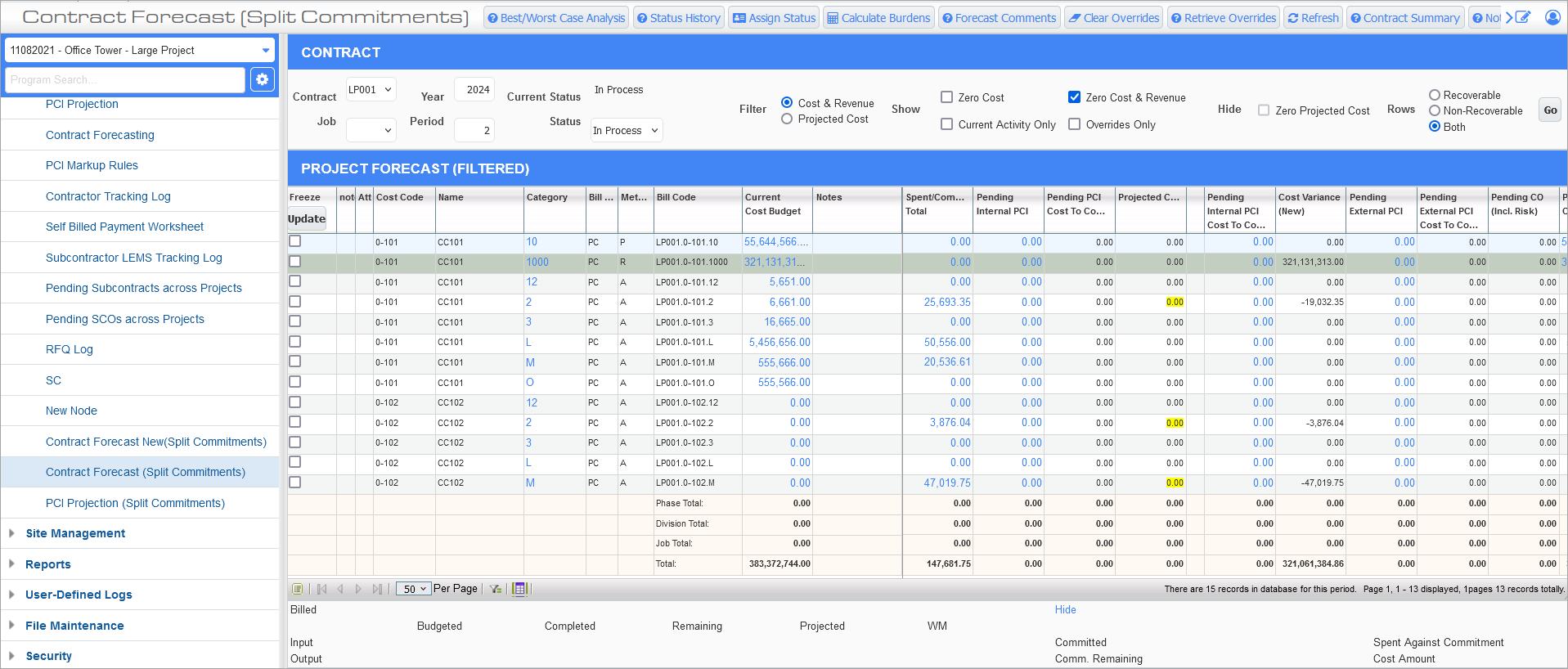 Contract Forecasting - Contract Forecast (Split Commitments) - Classic