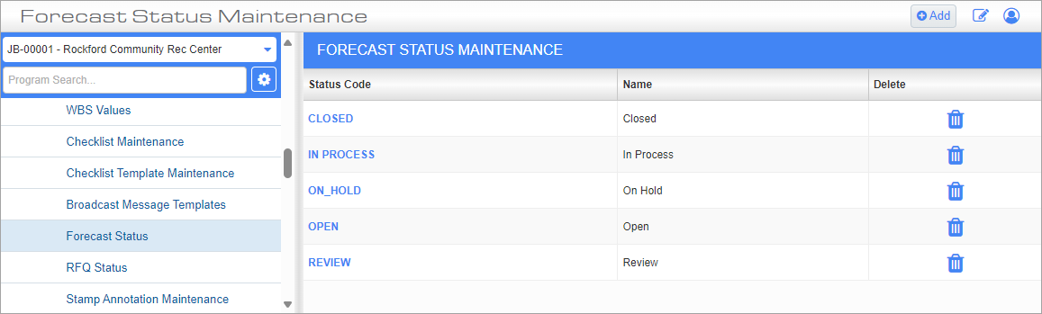 CMiC Field - Forecast Status Maintenance