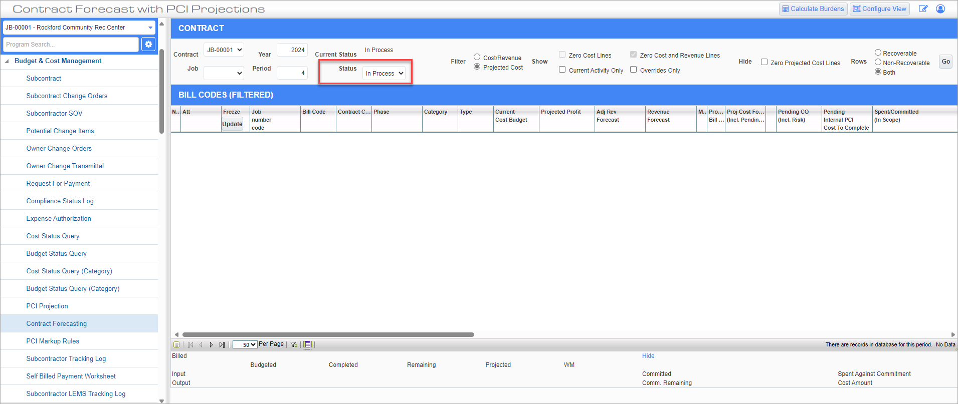 CMiC Field - Forecast Status Maintenance