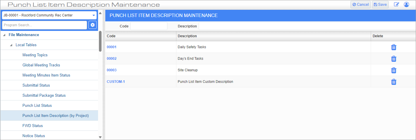 CMiC Field - Punch List Item Description (by Project)