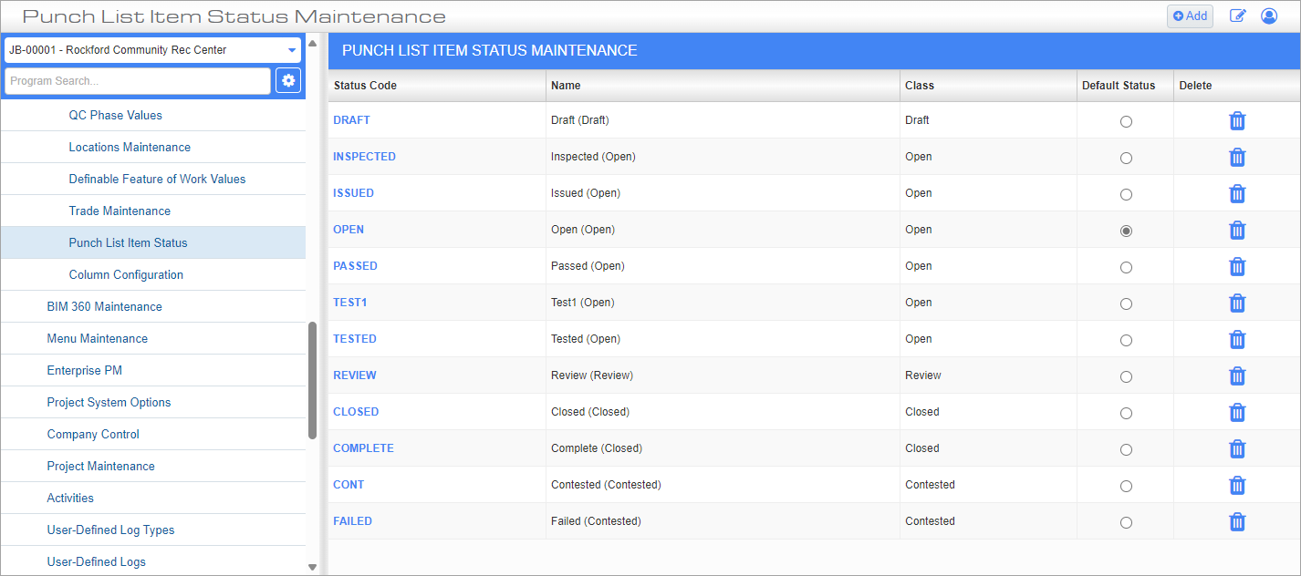 CMiC Field - Punch List Item Status Maintenance