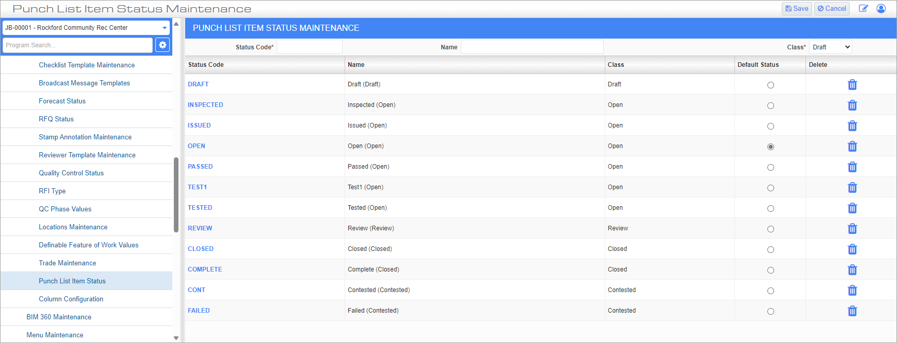 CMiC Field - Punch List Item Status Maintenance