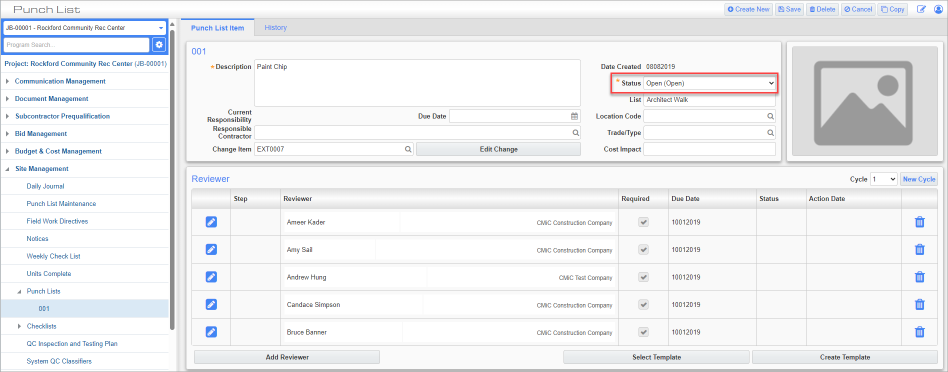 CMiC Field - Punch List Item Status Maintenance