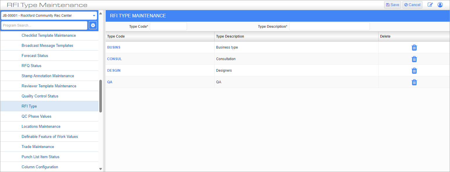 CMiC Field - RFI Type Maintenance