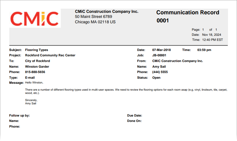 CMiC Field - Communication Reports
