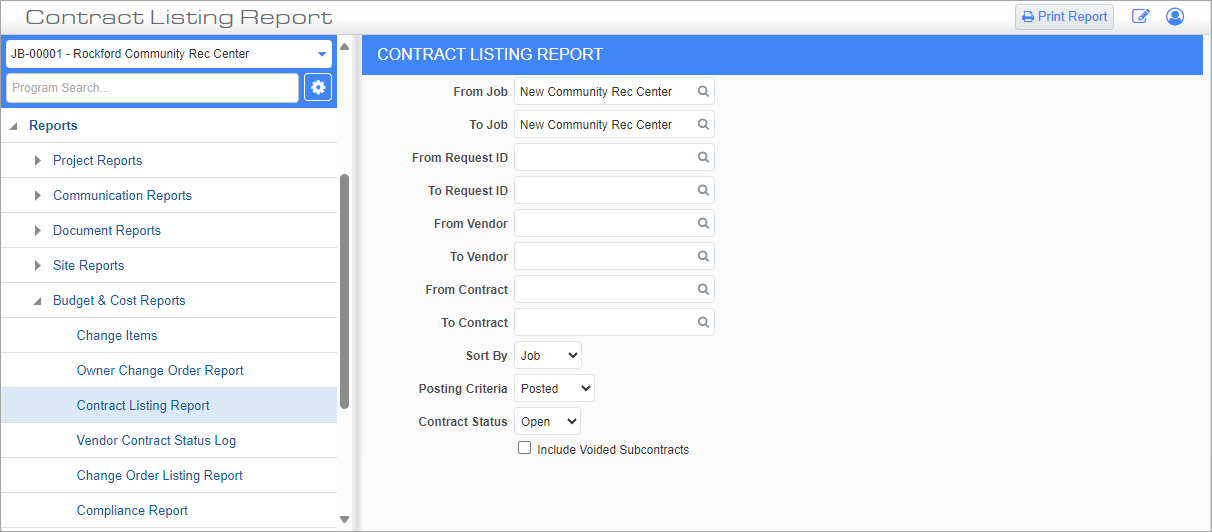 CMiC Field - Contract Listing Report